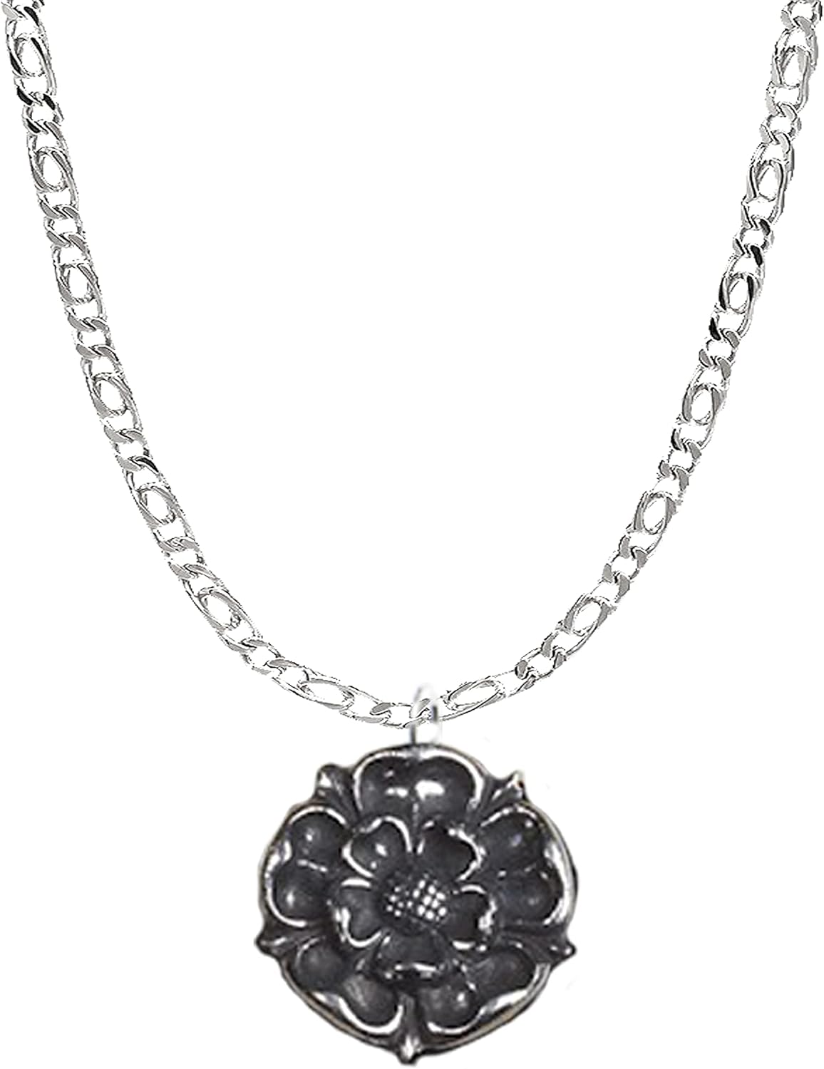 ww67 Tudor Rose Pewter PENDENT on a REAL 925 sterling silver Necklace ...