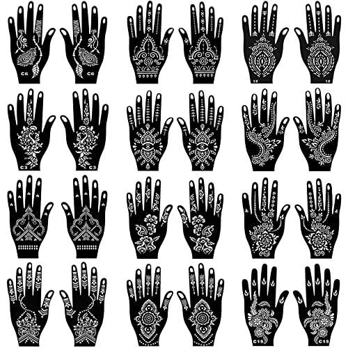 24 Sheets Henna Tattoo Stencils Kit for Hand, Indian Arabian Temporary ...