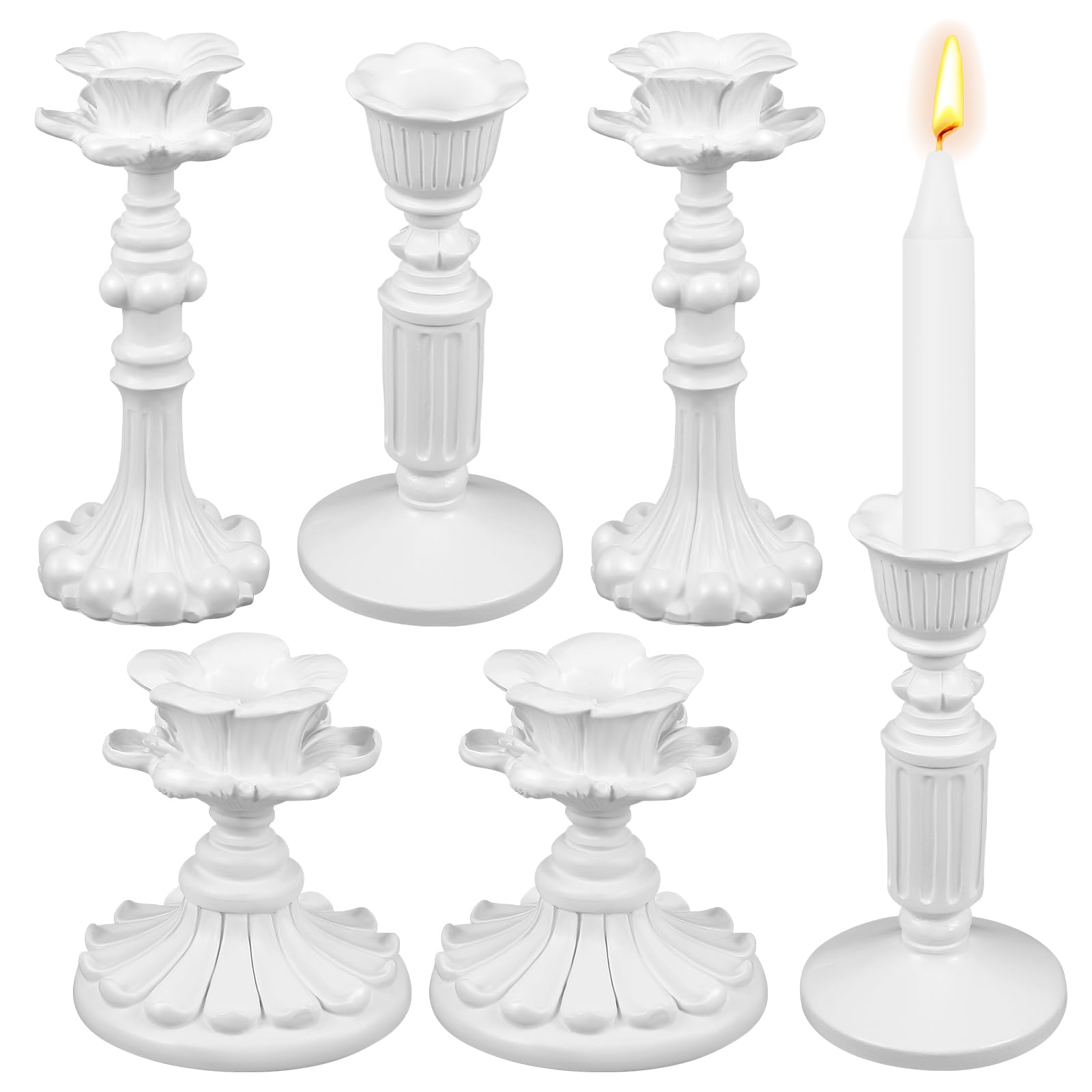 Suclain 6 Pcs Vintage Candlestick Holders Taper Resin Candle Holder Retro Antique Candle Holder ...