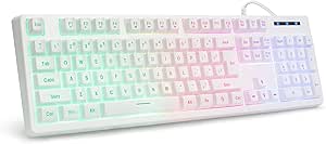 Amazon.com: White Gaming Keyboard USB Wired with Rainbow LED Backlit ...