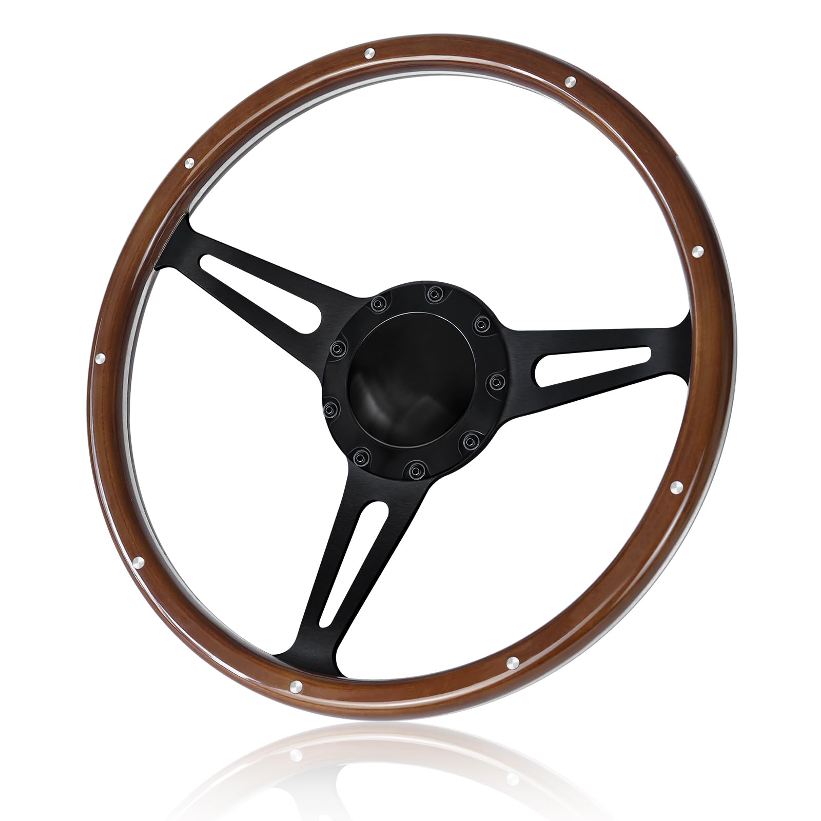 QYMOPAY 9 bolt disc shaped steering wheel, 14 inch wooden steering ...