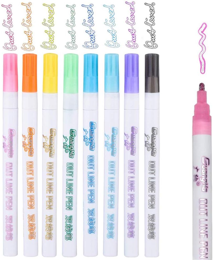 Double Line Outline Pens, SmileStar 8pcs Two-Line Color pen Outline ...