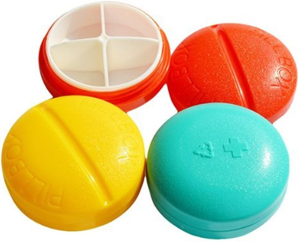 BestOfferBuy Compact Round Pill Box Organizer Four Compartments Color ...
