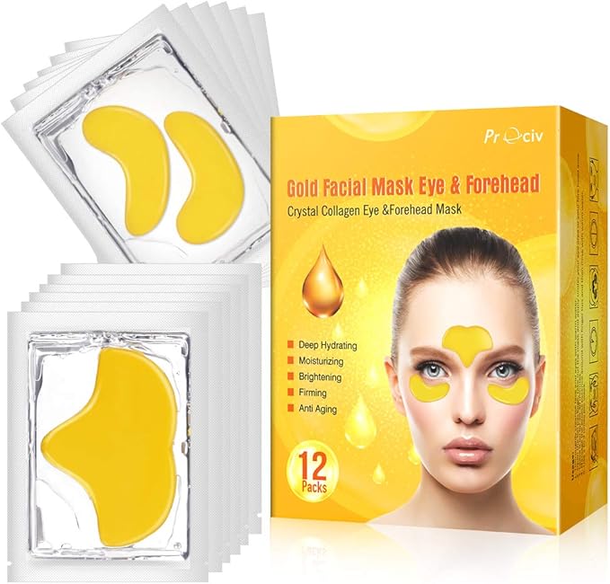 24K Gold Under Eye Mask & Forehead Patches, Collagen Eye Patches Mask ...