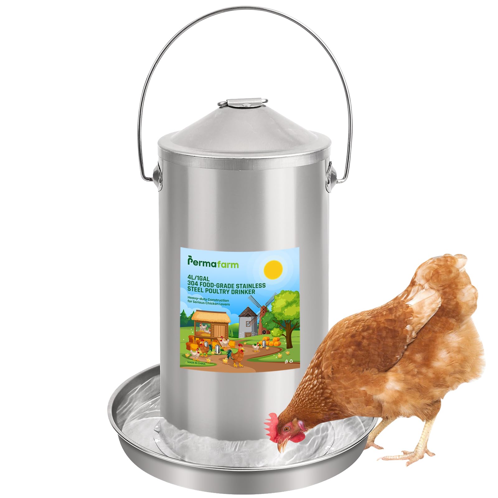 Permafarm® Automatic Chicken Waterer 3L/0.8Gal, Authentic 304 Food ...
