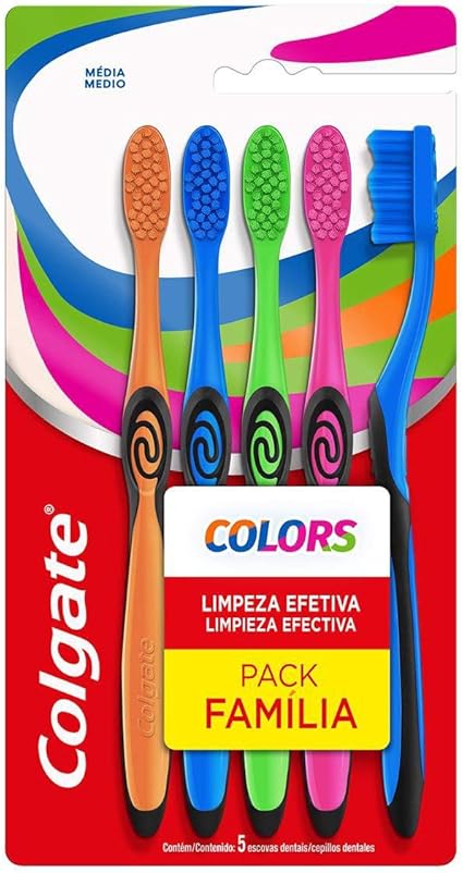 Escova Dental Colgate Colors 5 unid, Colgate, Verde, Azul, Rosa e ...