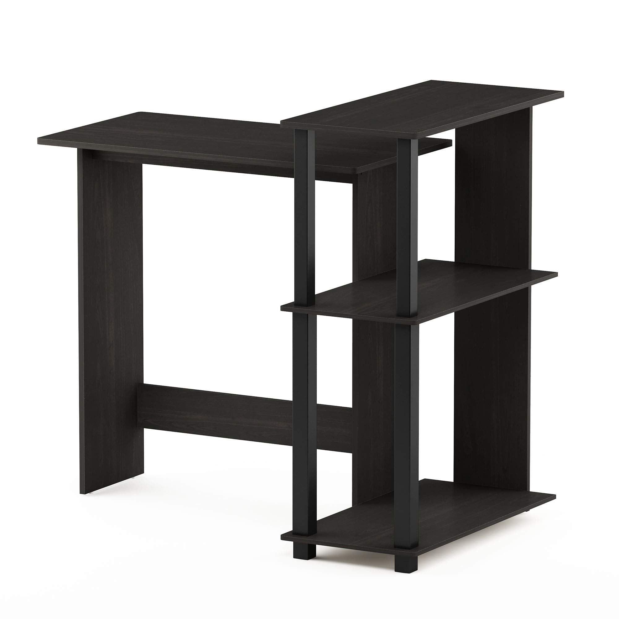 Furinno Abbott Corner Computer Desk with Bookshelf, French Oak Grey/Black