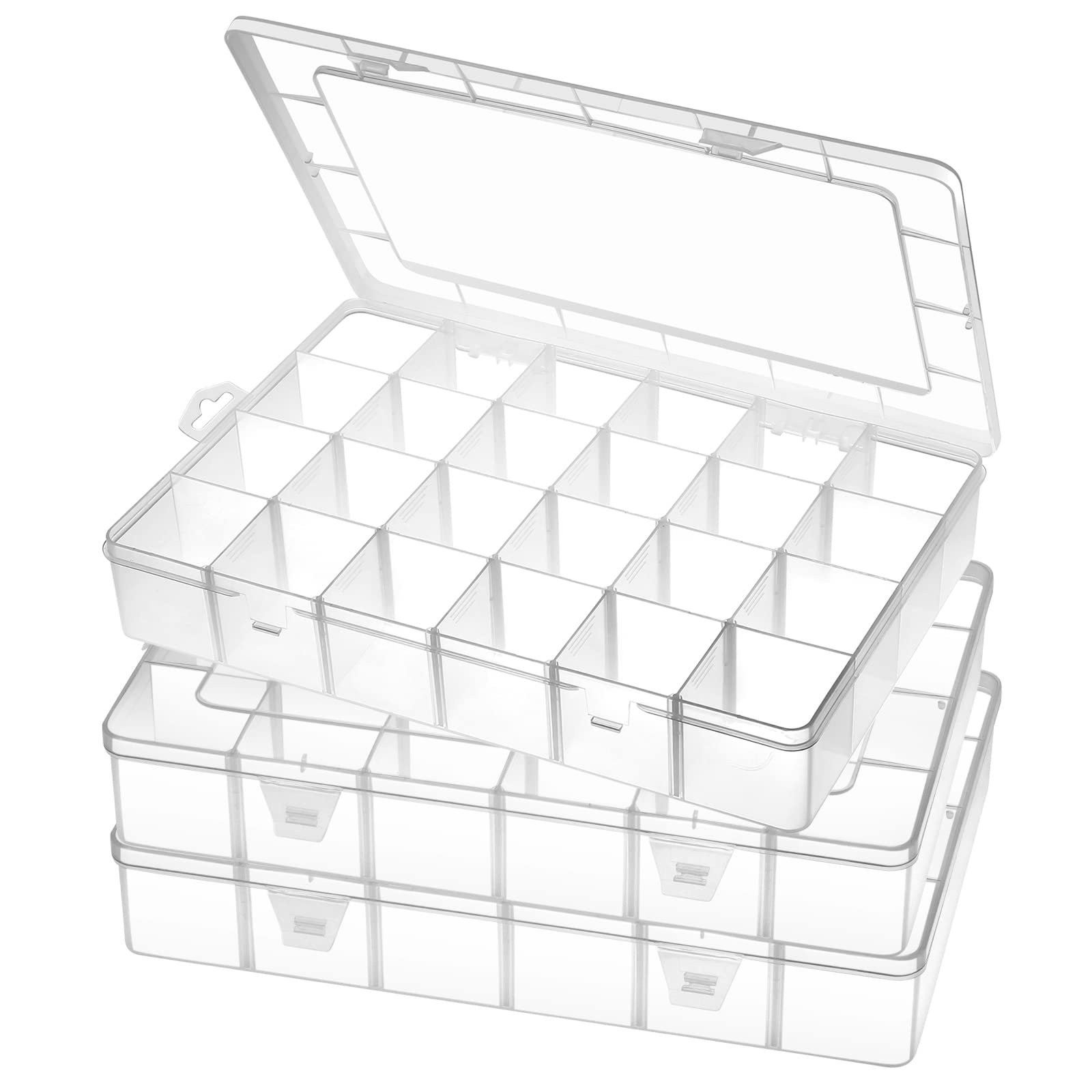 Gbivbe Large 24 Grids Plastic Organizer Box Adjustable Dividers,Clear ...