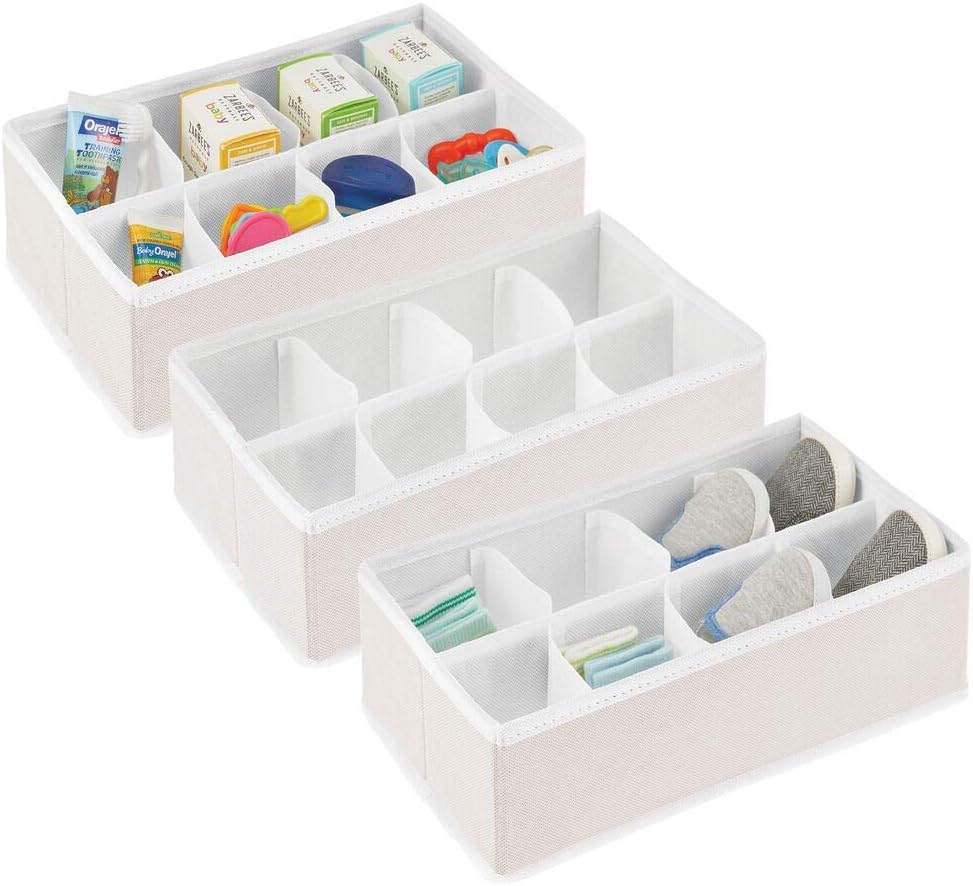 mDesign Set of 3 Nursery Storage Box – 8 Pocket Fabric Storage Box ...
