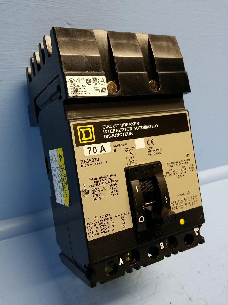 Square D FA36070 70A, 600V, 3 Pole, I-Line Circuit Breaker: Amazon.co ...