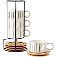 Amazon.com: LUKA 6 Ounce Porcelain Stackable Espresso Cups with Saucers ...