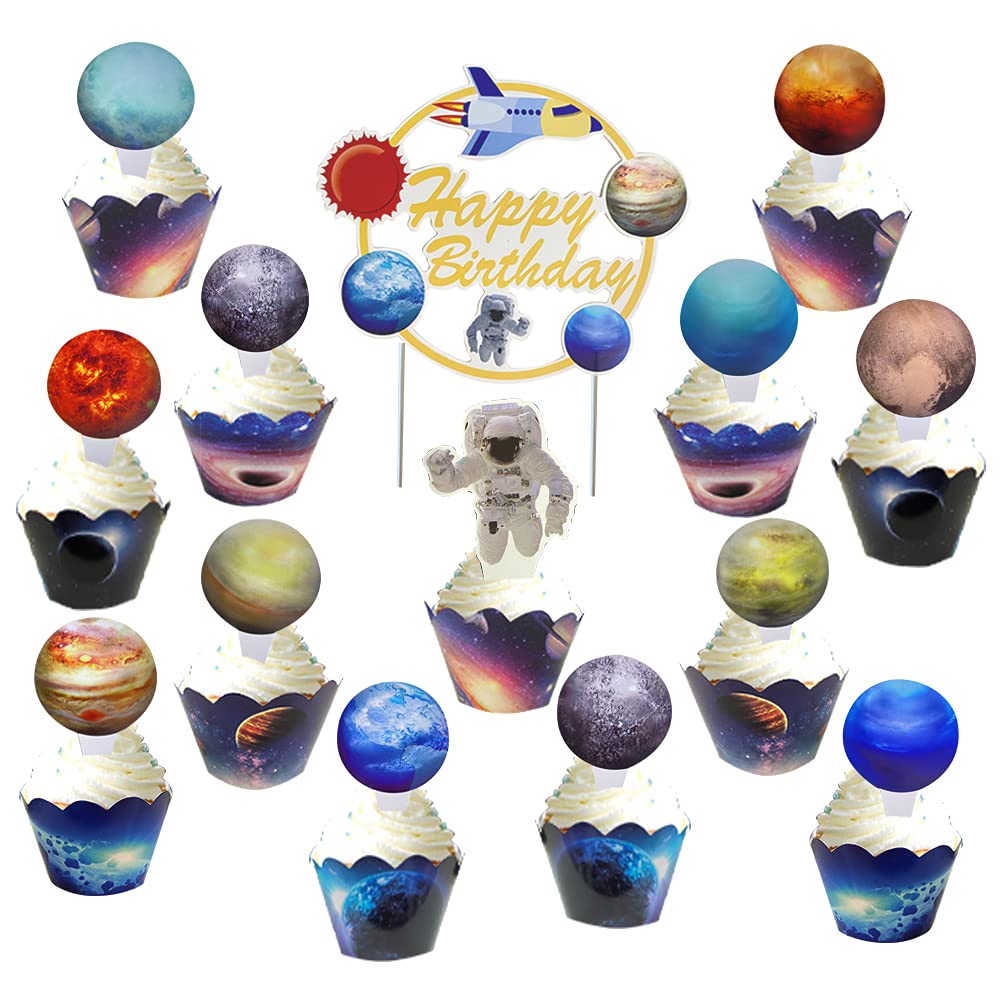 Buy 24PCS Solar System Birthday Space Cupcake Toppers and 24 Galaxy ...