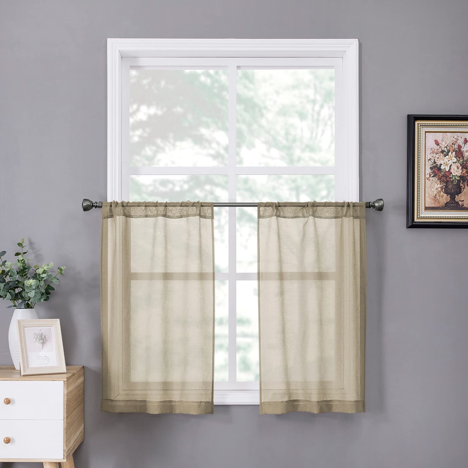 Tollpiz Sheer Tier Curtain Linen Textured Half Kitchen Curtains Sheer ...