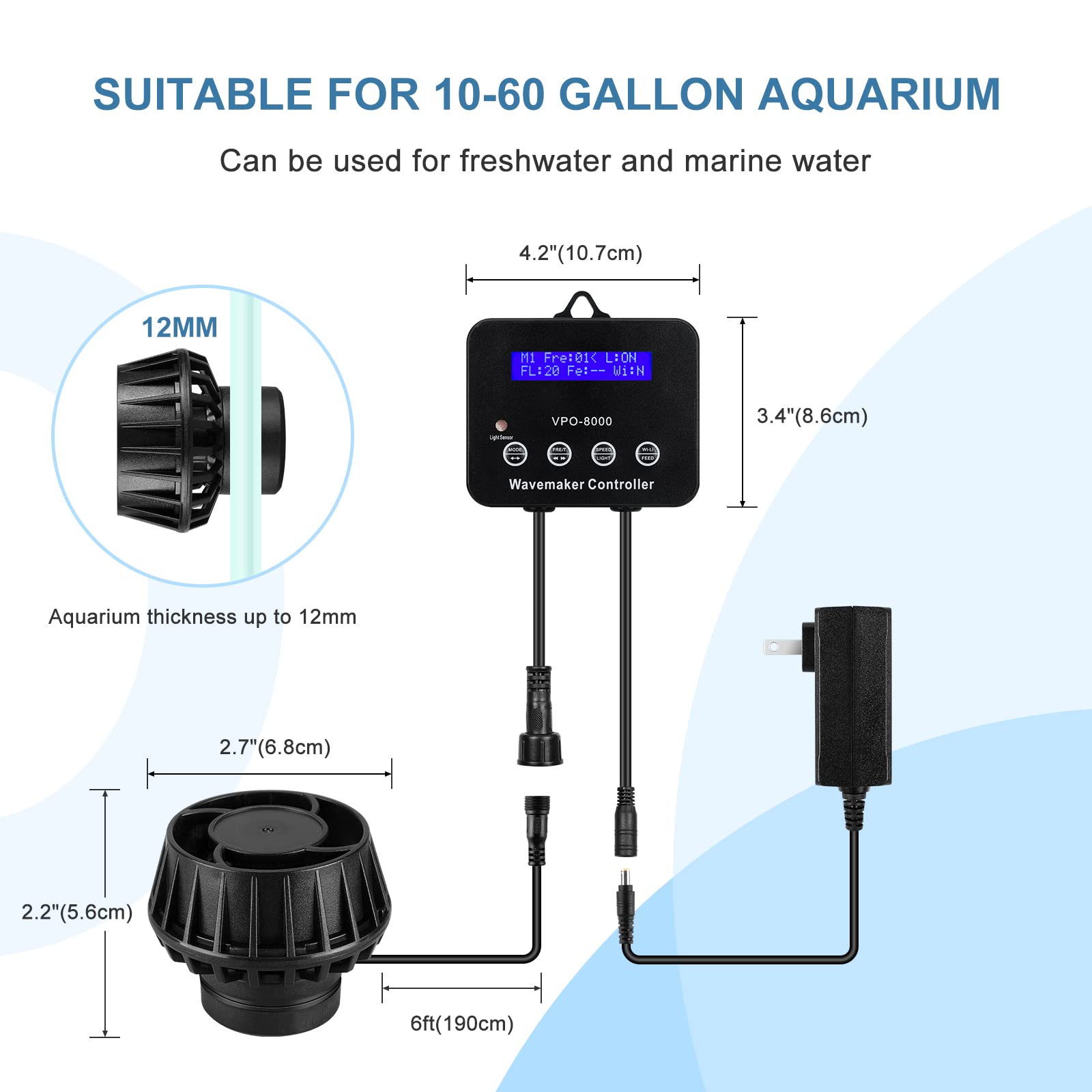 Mua JEREPET 2100GPH Aquarium Wave Maker with Controller Mini DC 24V 12W ...