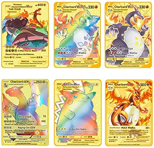 6 Piece Vmax Gold-Plated Pokemon Metal Cards, Super Fans Rare Rainbow ...