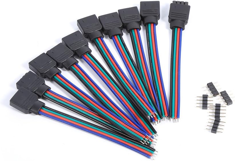 Zerodis 4Pin LED Strip Connector, 10pcs 4Pin Male Female RGB Connector Wire Cable LED Strip ...