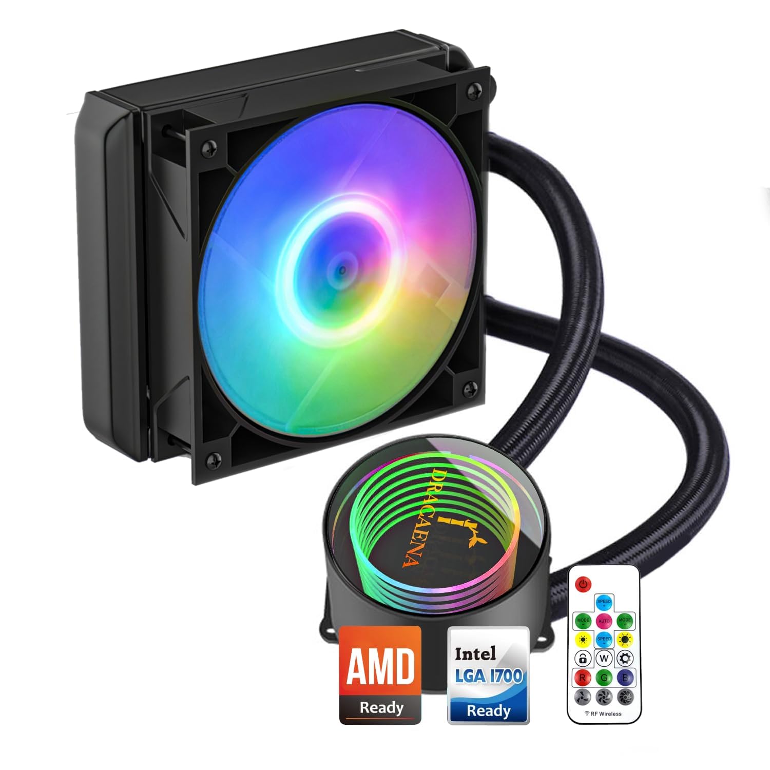 Dracaena AIO CPU Cooler, Color Change Remote, 120mm Radiator, ARGB PWM ...