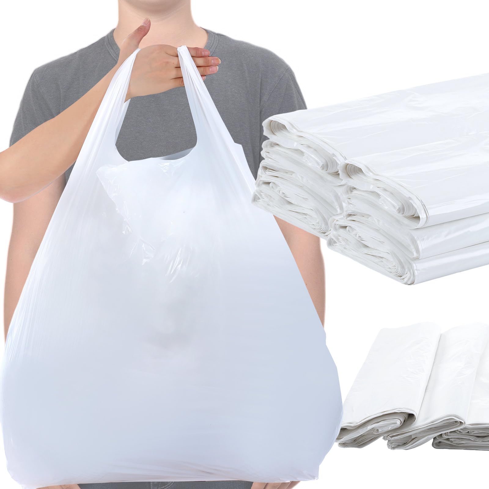 Kisston 400 Count Jumbo Size Plastic T Shirt Bags with Handles, 35 Mic ...