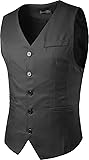 INVACHI Mens Casual Slim Fit Stylish Suit Solid 6 Buttons Cotton and Linen Blend Vest Leisure ...