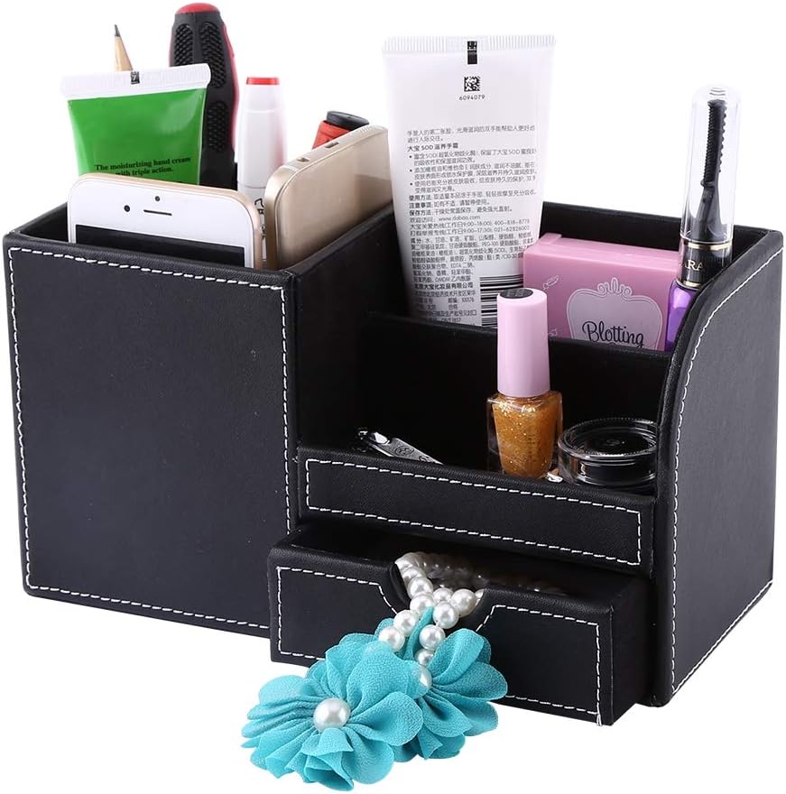 Multifunctional Desk Stationery Organizer PU Leather Desktop Storage ...
