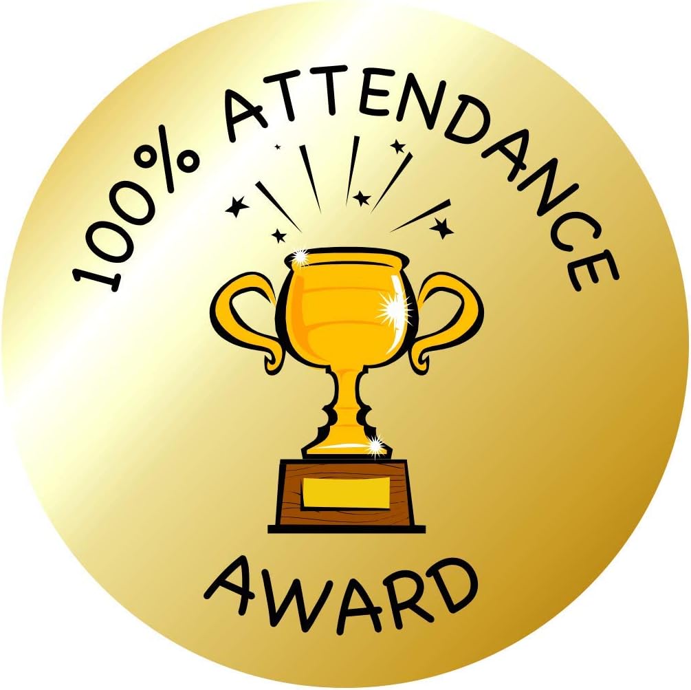School Stickers 100% Attendance Reward Teacher Award Stickers, Metallic ...