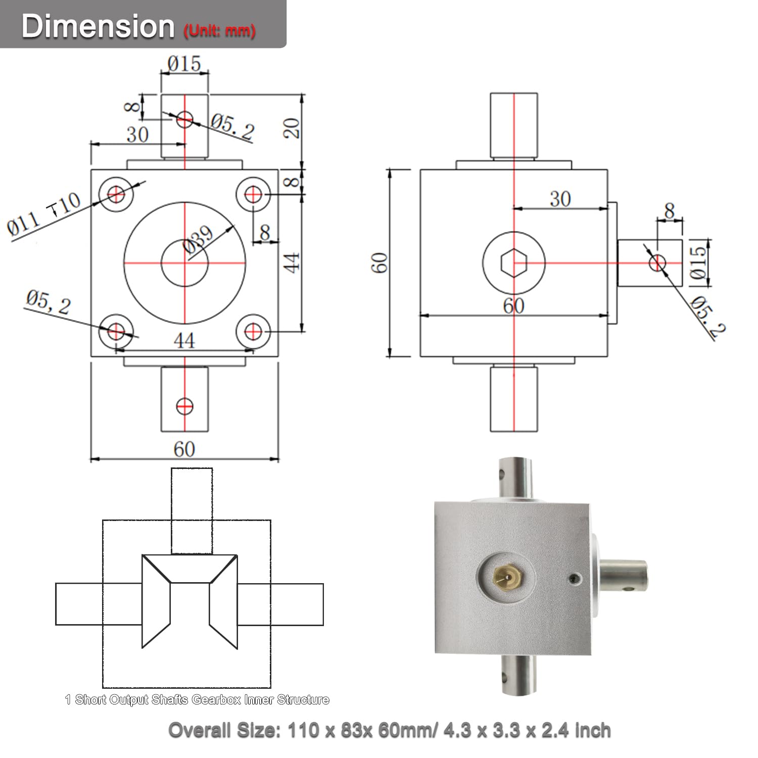 PGFUN 1:1 Right Angle Tapered Bevel Gearbox 1.5 Module 20 Teeth 90° Angle Drive Steering Gear ...