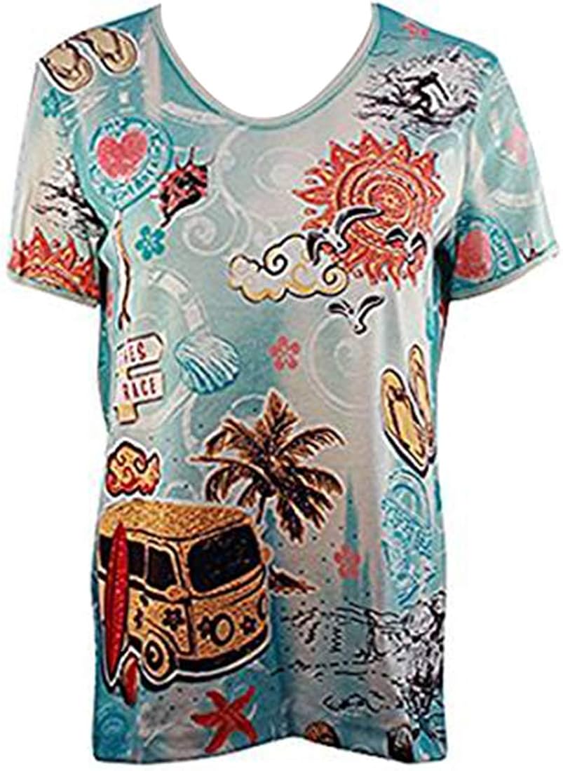 Cactus Bay Apparel - Retro Beach, Short Sleeve V-Neck Rhinestone Cotton ...