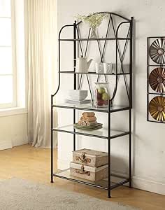 Amazon.com - 5-Tier Black Metal Glass Shelf Kitchen Bakers Rack Scroll ...