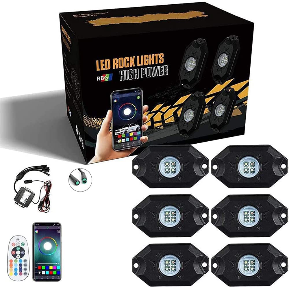 SUNPIE RGBW Rock Lights 6 Pods, Waterproof Music Mode/20 Color Changing ...