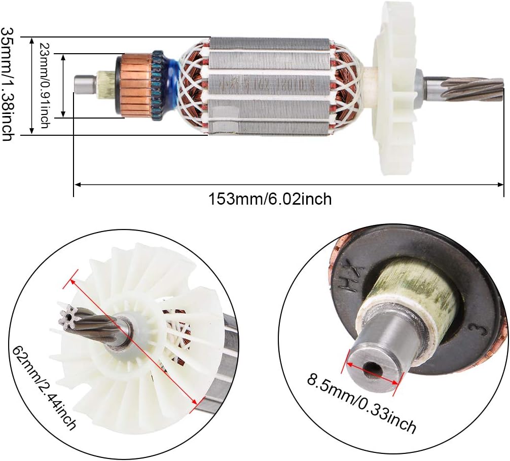 sourcing map Angle Grinder Rotor, Motor Rotor Armature Assembly for 26 ...