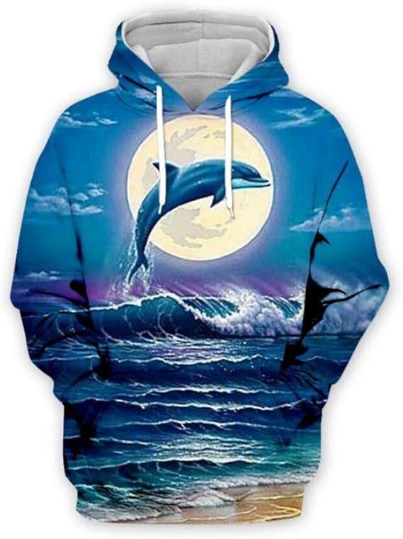 Impresión De Delfines Marinos Iluminados por La Luna Pintados Suéter ...