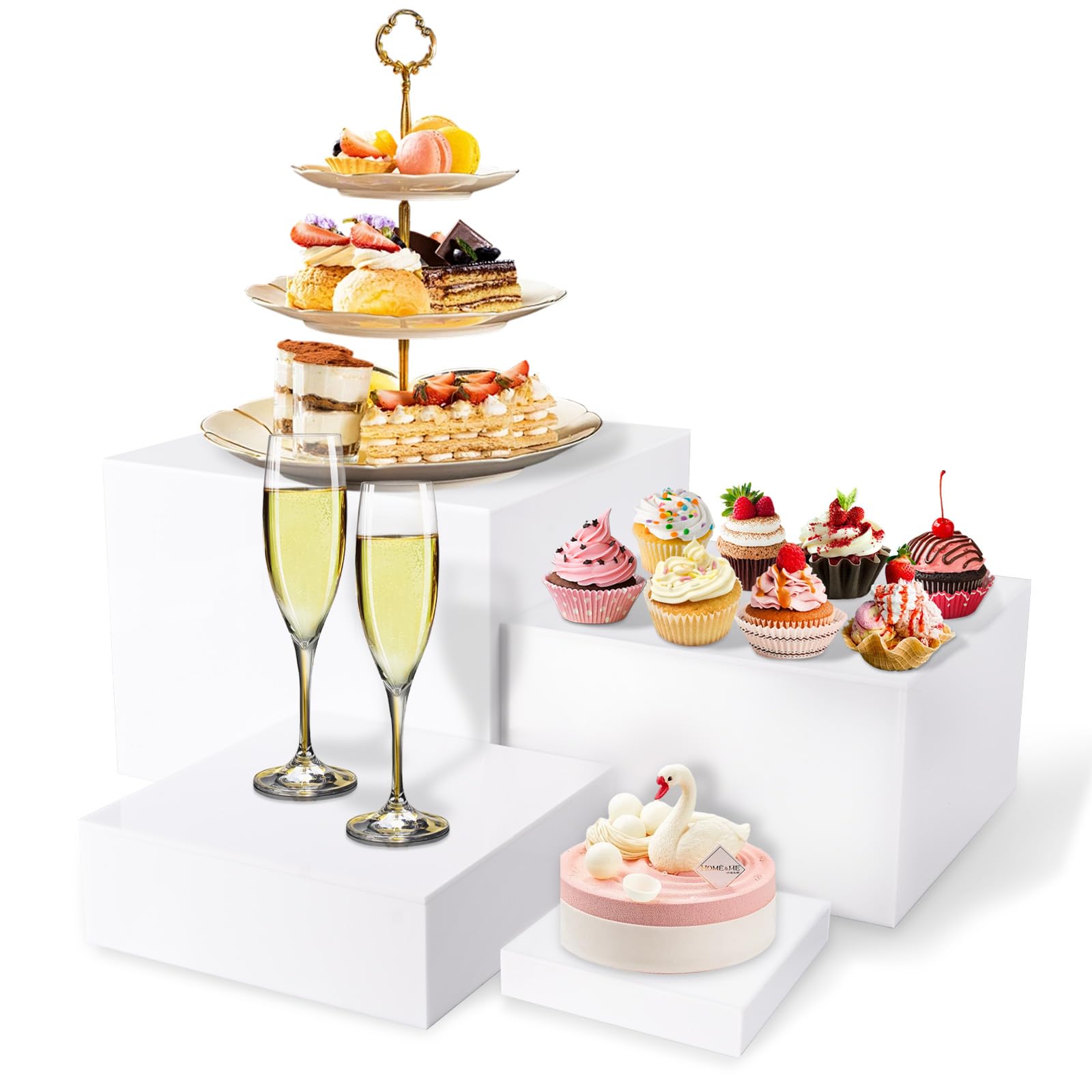 BIEOFFEI Buffet Risers White Food Risers for Buffet Table, Acrylic Food ...