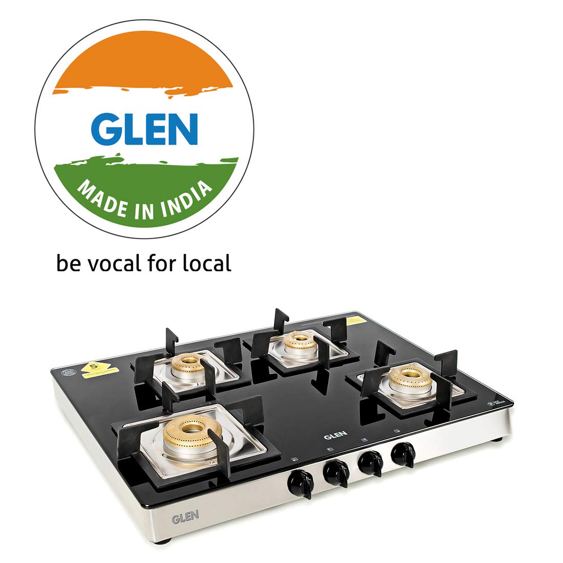 Buy Glen 1048 SQ GT Glass Cooktop Forged Brass 4 Burners ( Black ...