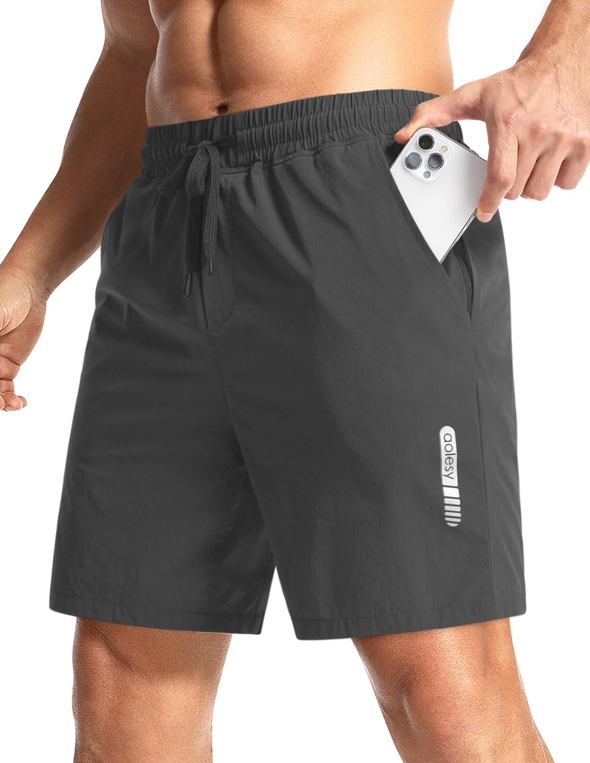 Aolesy Men's Workout Running Shorts 7 Inch Gym Athletic Shorts for Men ...