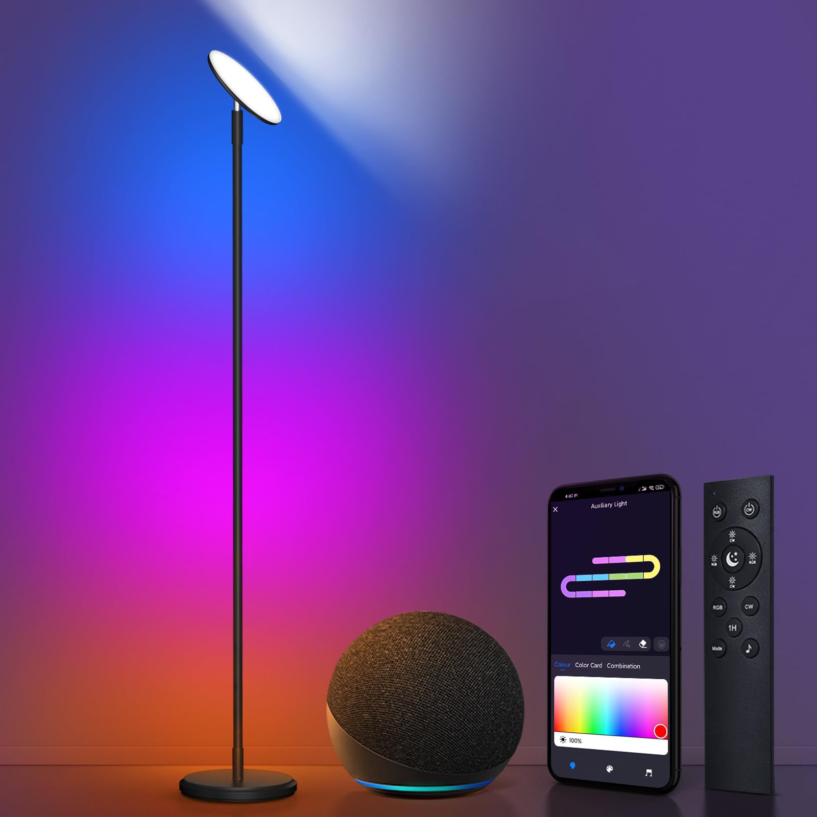 OUTON Smart Floor Lamp, 30W/3000LM Bright LED RGB Torchiere Floor Lamp ...