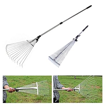 Yard Rake Metal Collapsible Rake Adjustable Folding Garden Telescopic ...