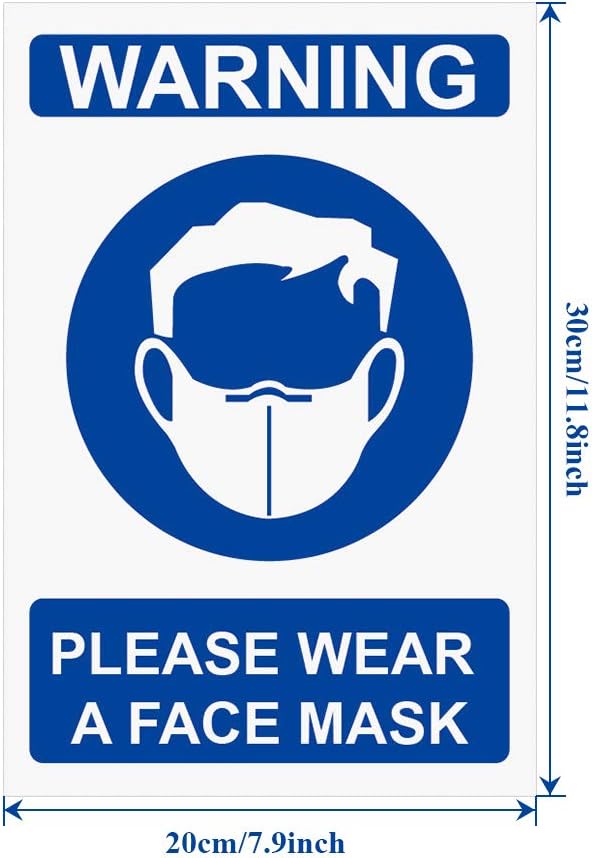 10 Pcs Blue ‘Please Wear A Mask Signs’ Sticker,200mm X 300mm A4 Self ...