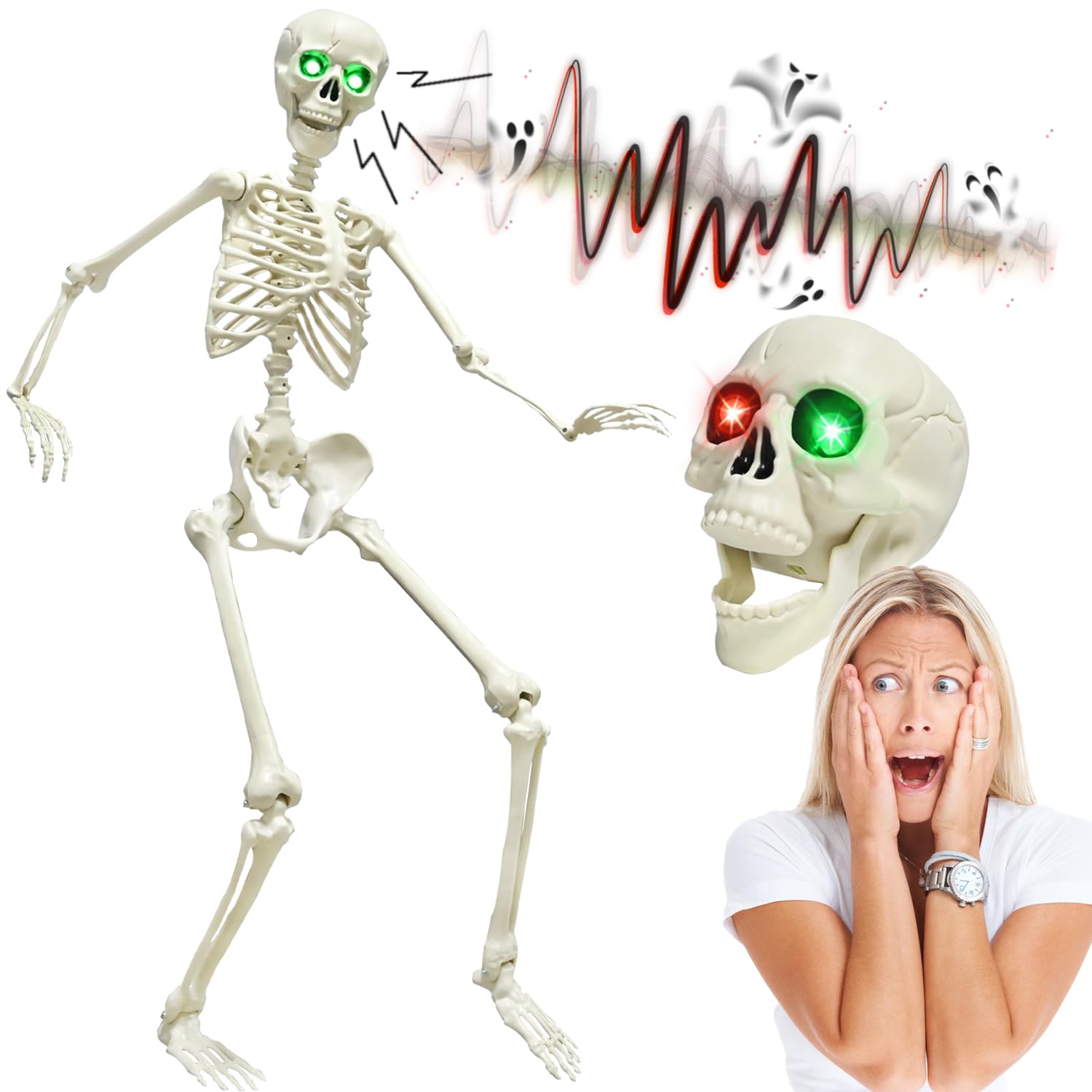 5.4FT Full Size Halloween Skeleton, Life Size Posable Skeleton with ...