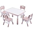 Amazon.com: DOREROOM Height-Adjustable Kids Table and 4 Chairs Set, Toddler Table and Chair Set ...