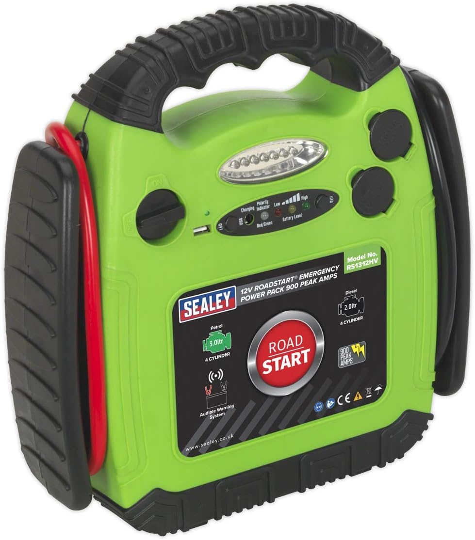 Sealey RS1312HV Roadstart Emergency Power Pack, 900 Peak Amps, 12V, Hi ...