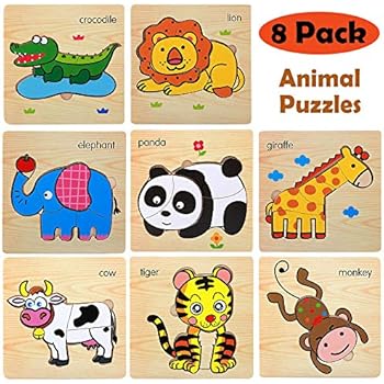 Amazon.com: Wooden Jigsaw Puzzles Set for Kids Age 2-5 Year Old Animals ...