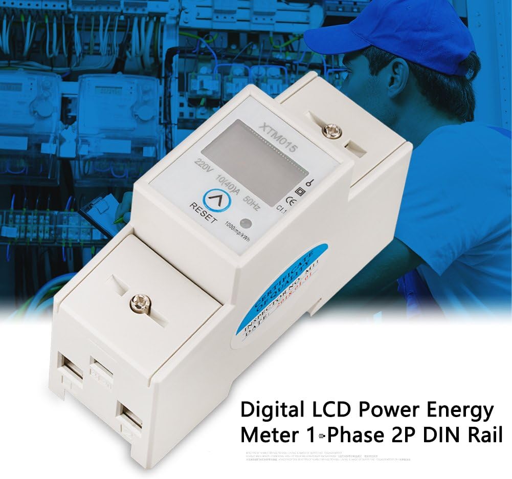 LCD Digital Electricity Meter Single Phase Wattmeter for DIN Rail, 2P ...