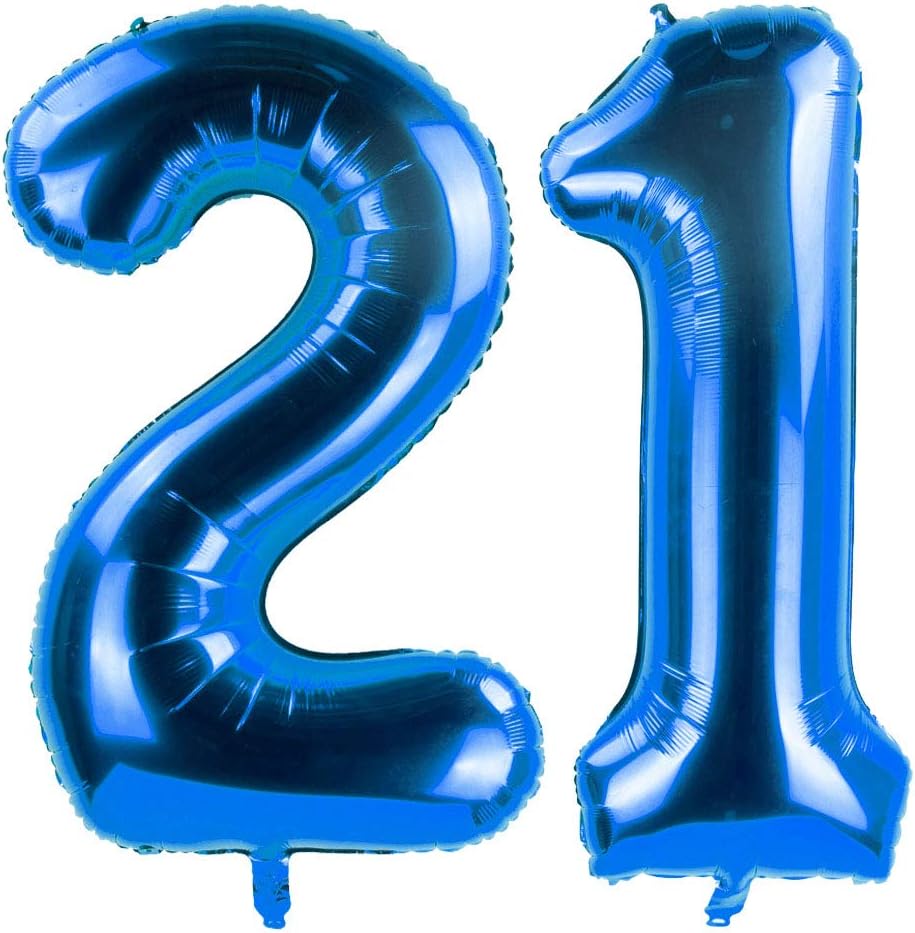 Amazon.com: ZOOYOO Blue 21 Foil Mylar Number Balloons for 21th Birthday ...