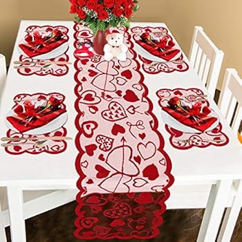 Amazon.com: Comken Valentine's Day Table Runner and Placemats- Red, Set ...