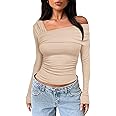 Darong Women's One Off Shoulder Long Sleeve Tops Ruched Going Out Crop ...