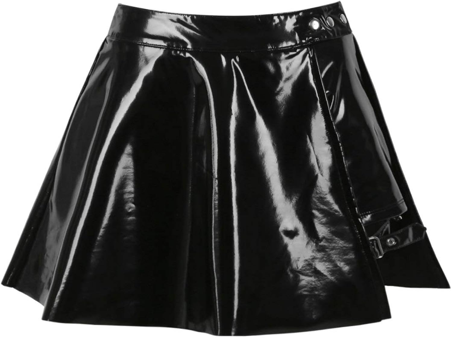 dPois Damen Gothic Rock Minirock Gefaltet Röckchen Lack Leder A-Linie ...