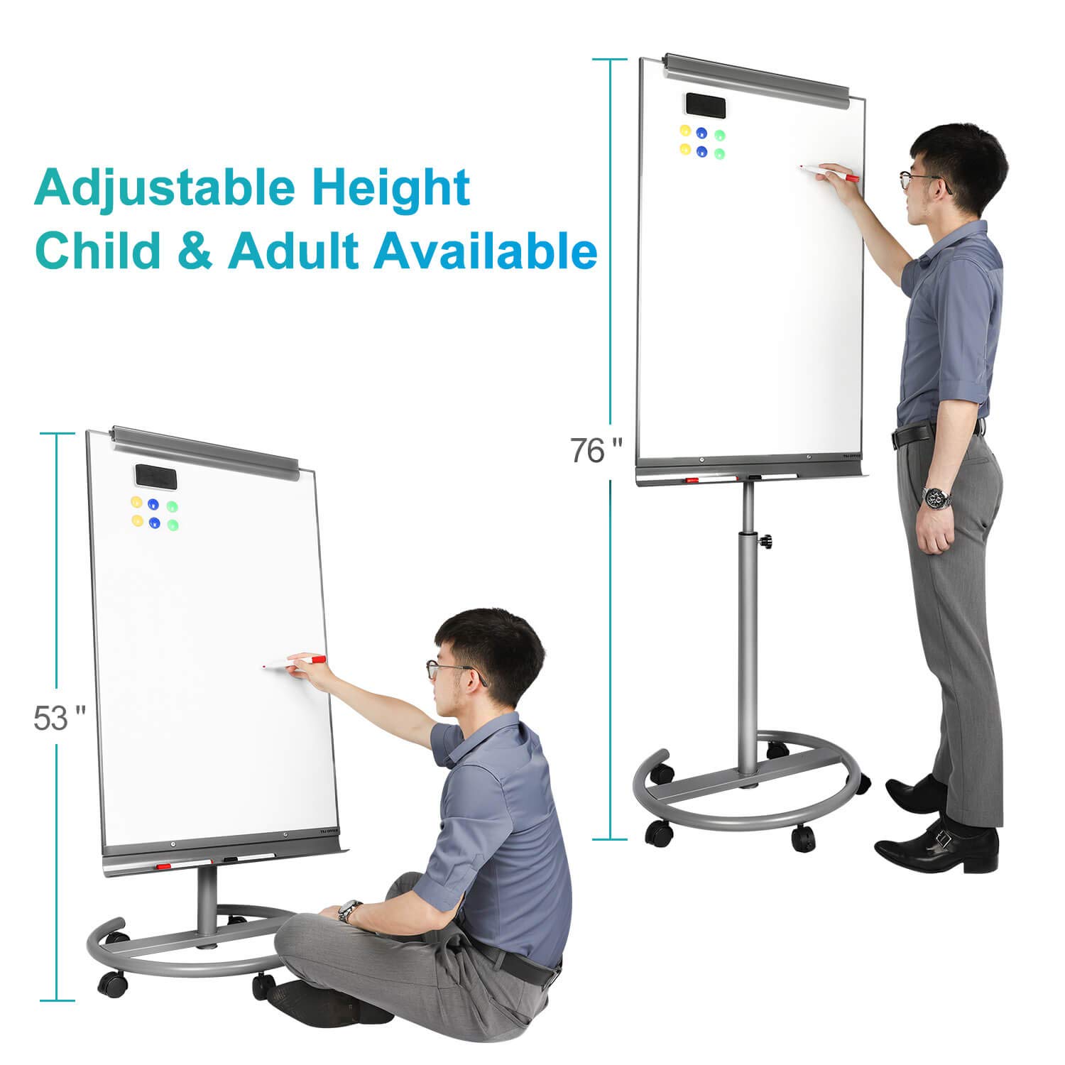 Magnetic Mobile Standing Whiteboard - 40 x 26 Inches Dry Erase White ...
