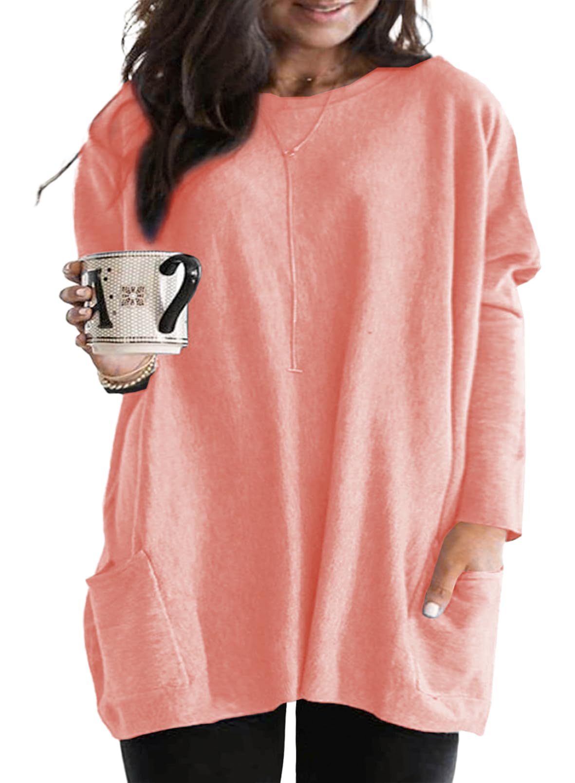 Eytino Plus Size Tops for Women Casual Crewneck Neck Long Sleeve ...