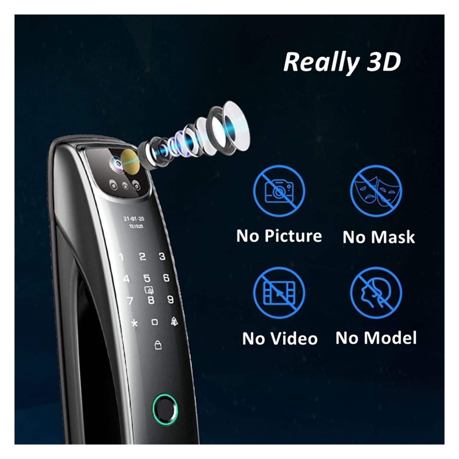 Smart Lock WiFi 3D Face Recognition Video Intercom Auto Monitoring Camera Fingerprint Password ...