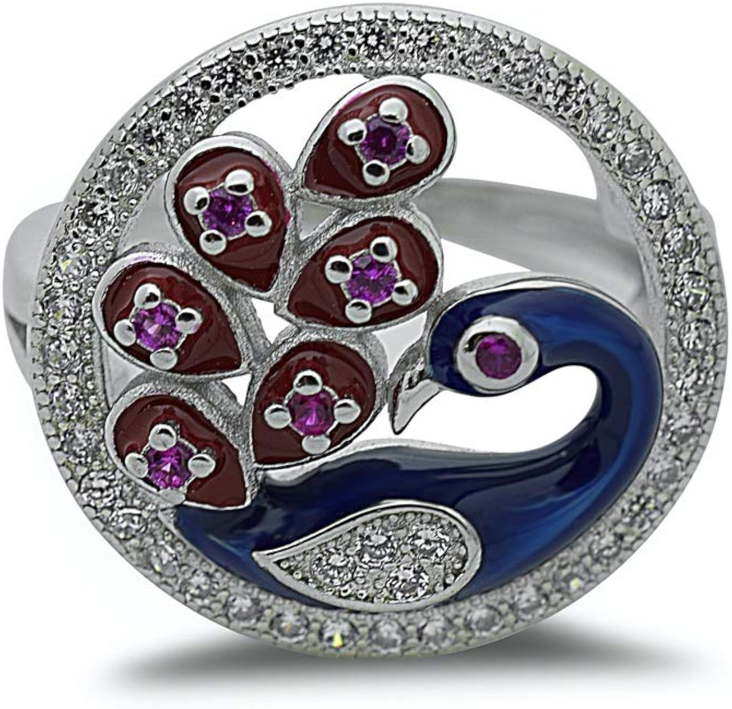 Buy Gemtastic 925 Sterling Silver Peacock Ladies Ring Studded with Cubic Zirconia and Enamel ...